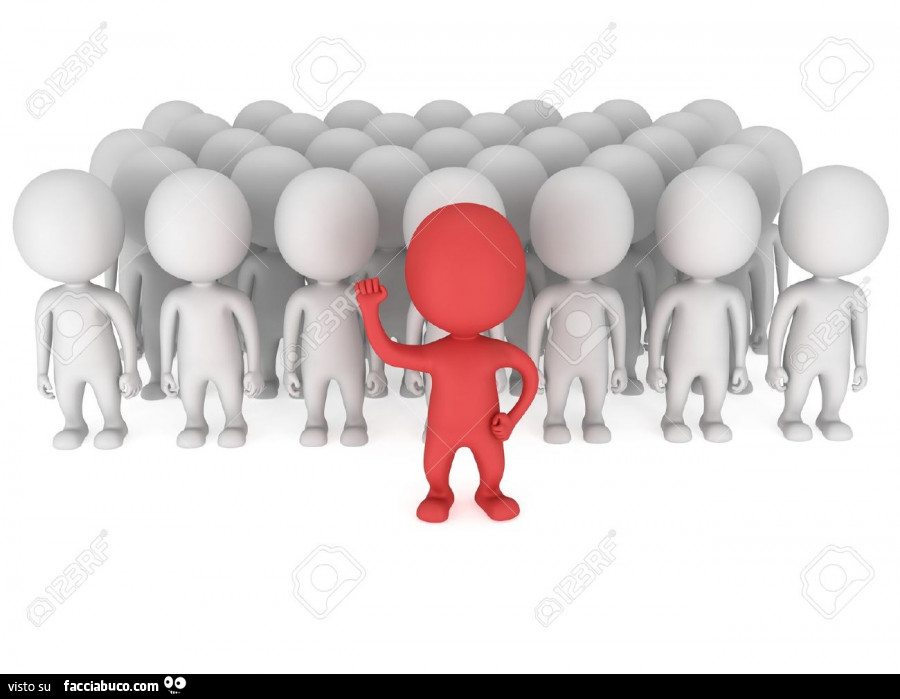 Omino rosso davanti a omini bianchi - Facciabuco.com